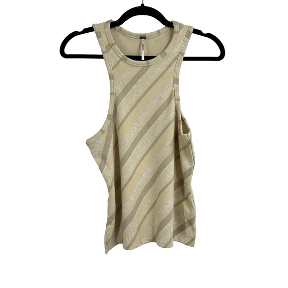 Free People | Tops | Free People Striped Tank Top Medium High Neck Tan ...